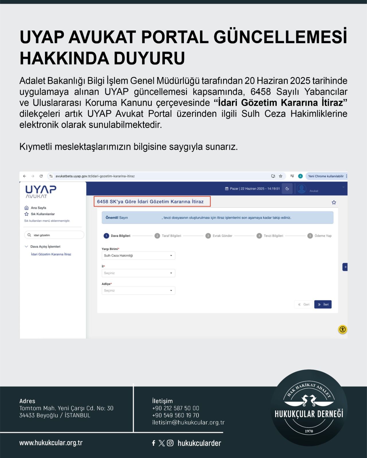 Uyap Avukat Portal Güncellemesi Hakkında Duyuru – Hukukçular Derneği